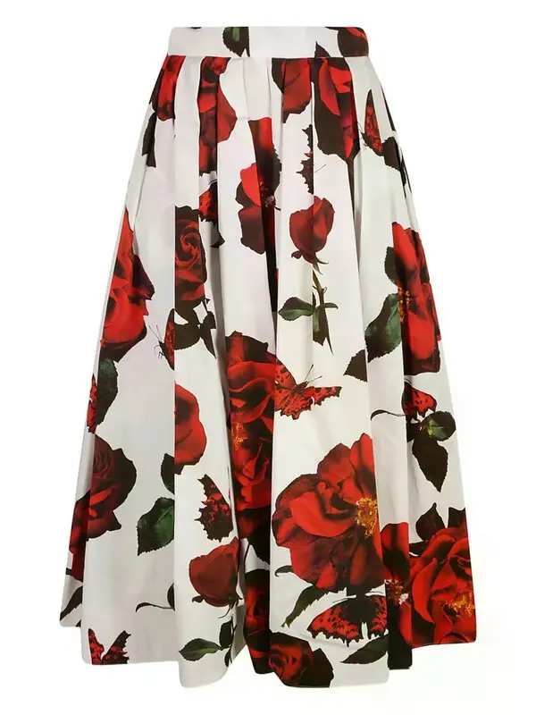 Alexander McQueen Tudor Rose-print Cotton Skirt - White