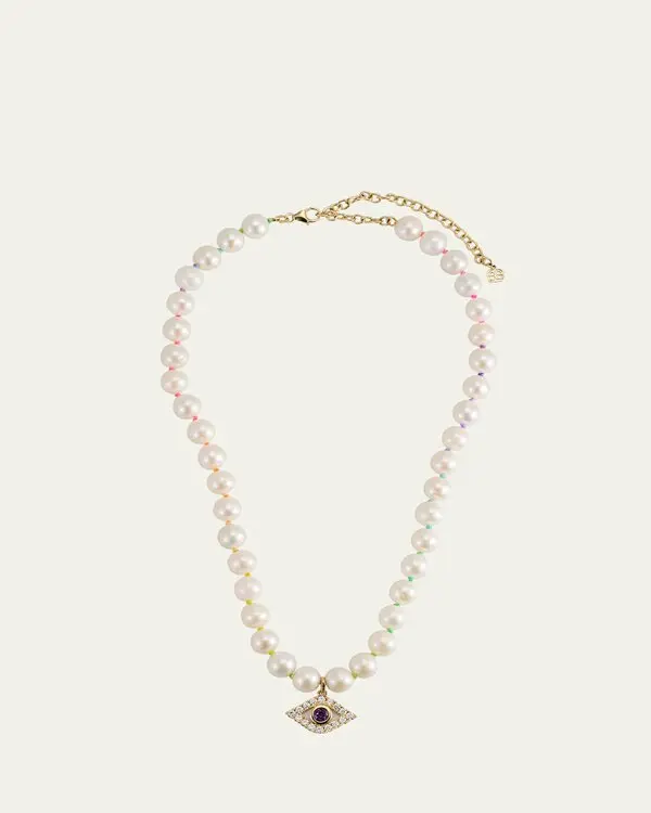 SYDNEY EVAN 14k Yellow Gold And Diamond Evil Eye Necklace