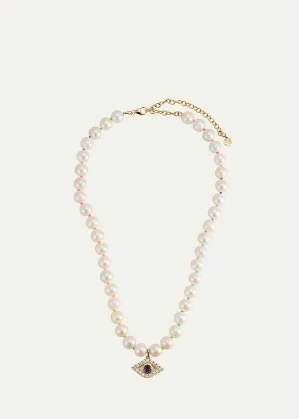 SYDNEY EVAN 14k Yellow Gold And Diamond Evil Eye Necklace