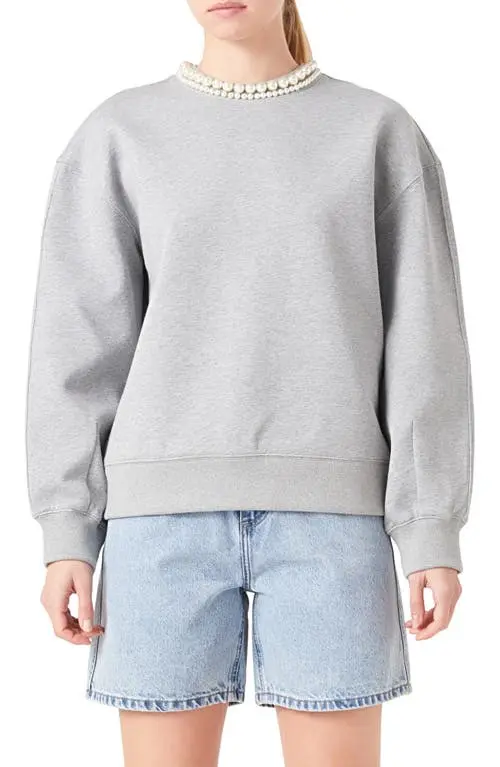 GREY LAB Imitation Pearl Embellished Crewneck Sweatshirt