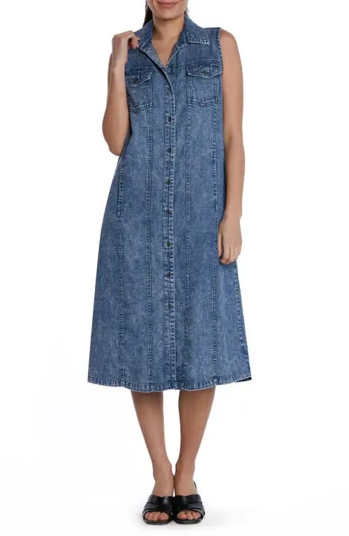 WASH LAB DENIM Seamed Sleeveless Midi Shirt Dress - Stream Blue