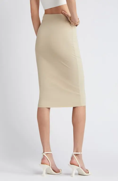 OPEN EDIT Smooth Edit Pencil Midi Skirt - Tan Oxford