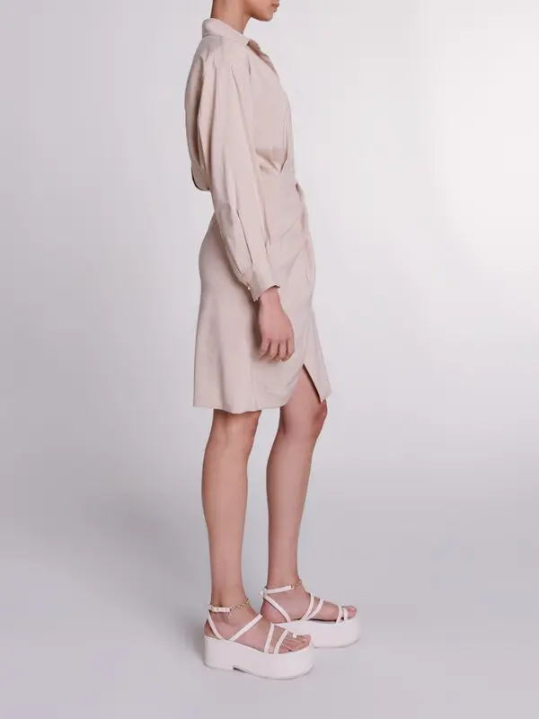 Maje Linen Midi Dress With Tie Belt