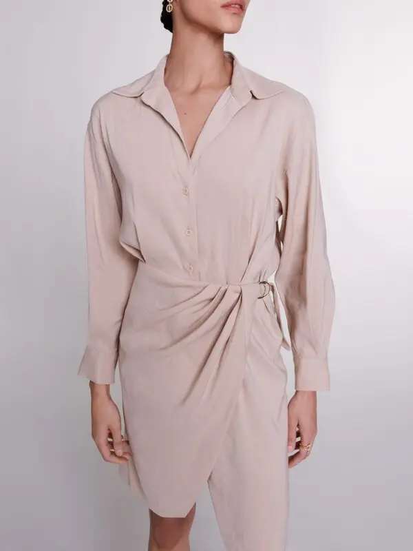 Maje Linen Midi Dress With Tie Belt