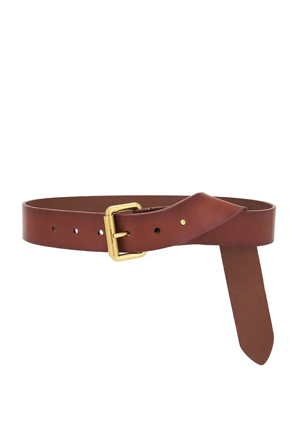 Saint Laurent Square Buckle Long Belt - Dark Brown Chocolate & Brown Chocolate