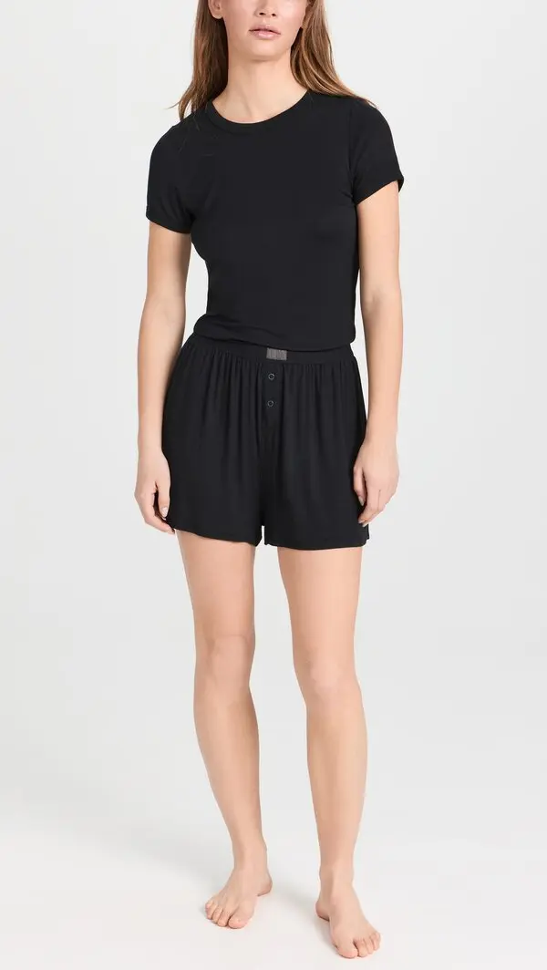 Lunya Soft Modal Rib Tee Shorts Set - Immersed Black