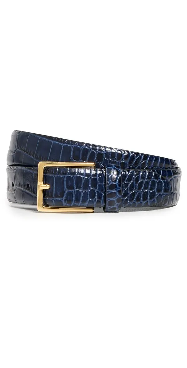 Anderson's Narrow Mock Croc Print Belt - Navy