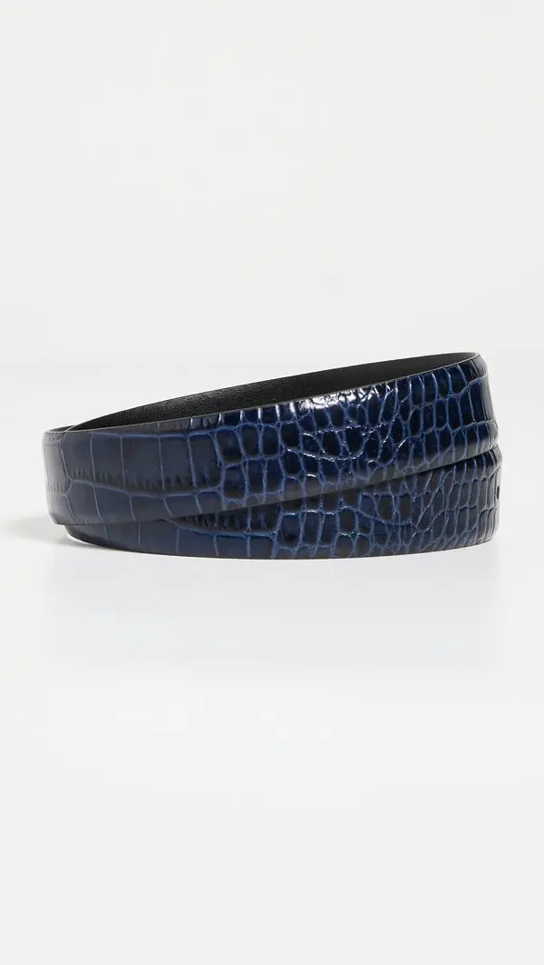Anderson's Narrow Mock Croc Print Belt - Navy