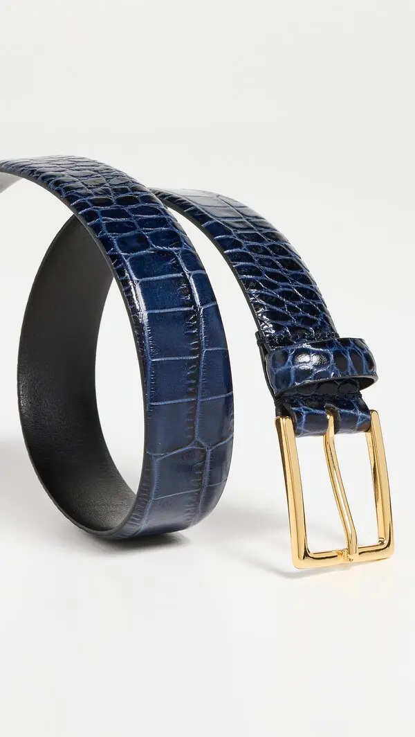 Anderson's Narrow Mock Croc Print Belt - Navy