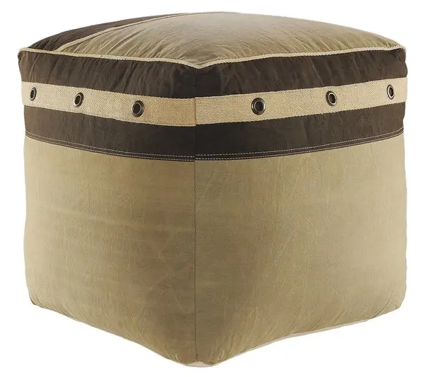 OX BAY TRADING CO. Ox Bay Bordered Flatweave Cotton Pouf Ottoman - One-color