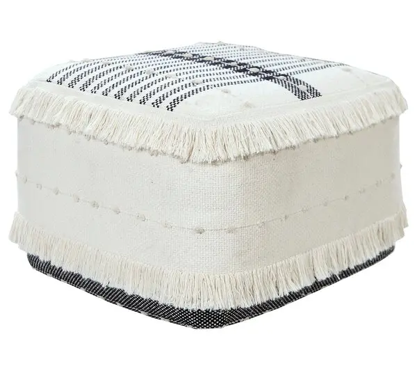 OX BAY TRADING CO. Ox Bay Striped Farmhouse Hand-woven Cotton Pouf Ottoman - One-color