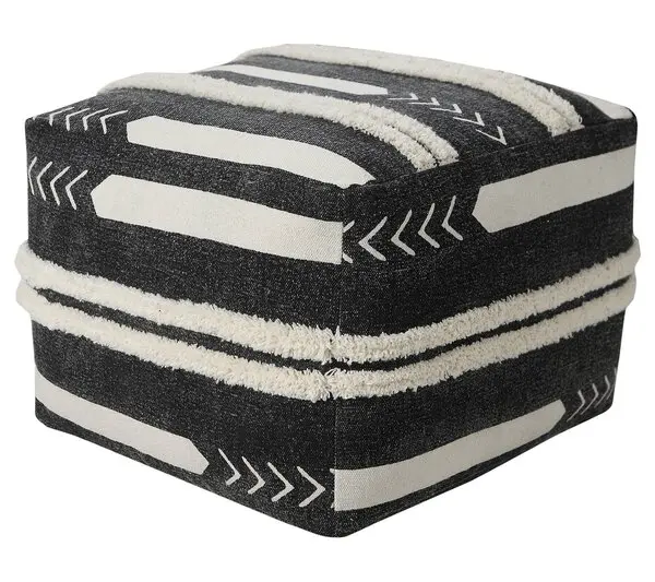 OX BAY TRADING CO. Ox Bay Geometric Striped Hand-woven Cotton Pouf Ottoman - One-color