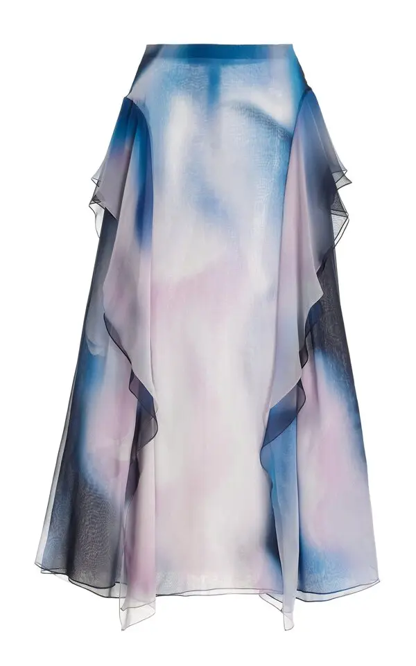 DEL CORE Winged Ruffle-detailed Silk Midi Skirt - Blue