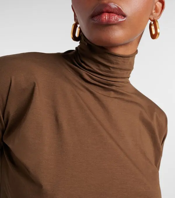 Lemaire Second Skin Cotton Jersey Turtleneck Top In Brown - 40