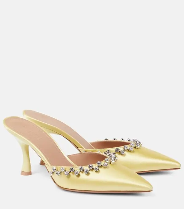MALONE SOULIERS Gwyn 70 Embellished Satin Mules - Yellow