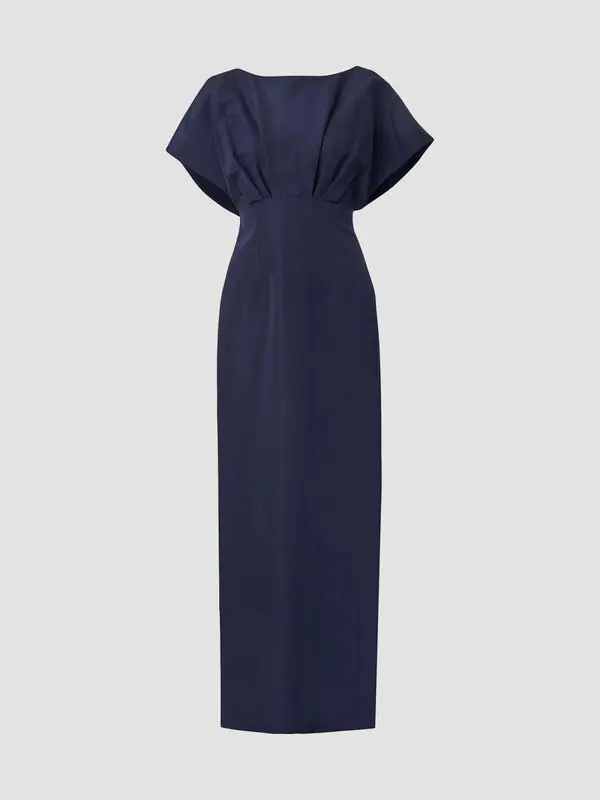 Carolina Herrera Silk Faille Fan Bodice Column Gown - Midnight