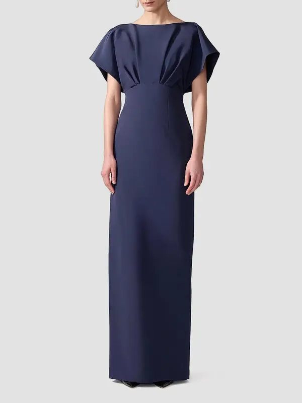 Carolina Herrera Silk Faille Fan Bodice Column Gown - Midnight