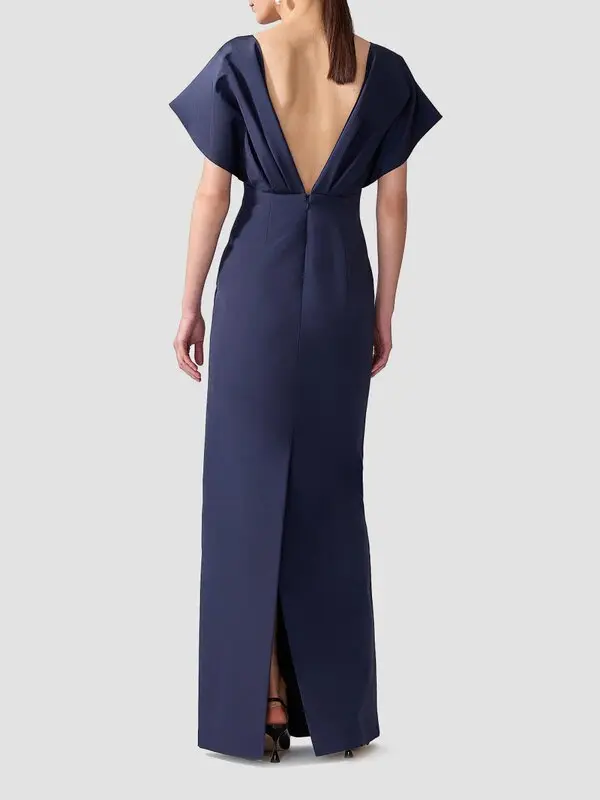 Carolina Herrera Silk Faille Fan Bodice Column Gown - Midnight