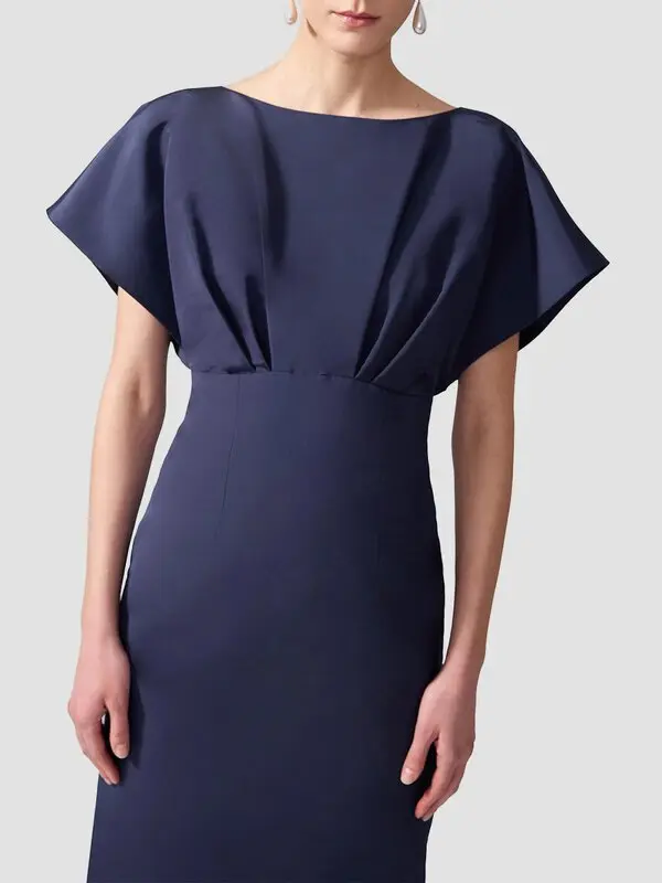 Carolina Herrera Silk Faille Fan Bodice Column Gown - Midnight