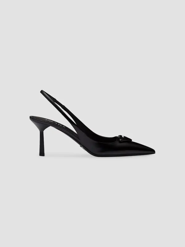 Prada Brushed Leather Slingback Pumps - Black