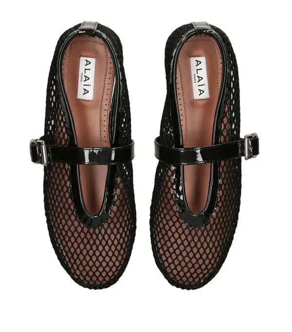 Alaïa Leather Mesh Ballet Flats - Black