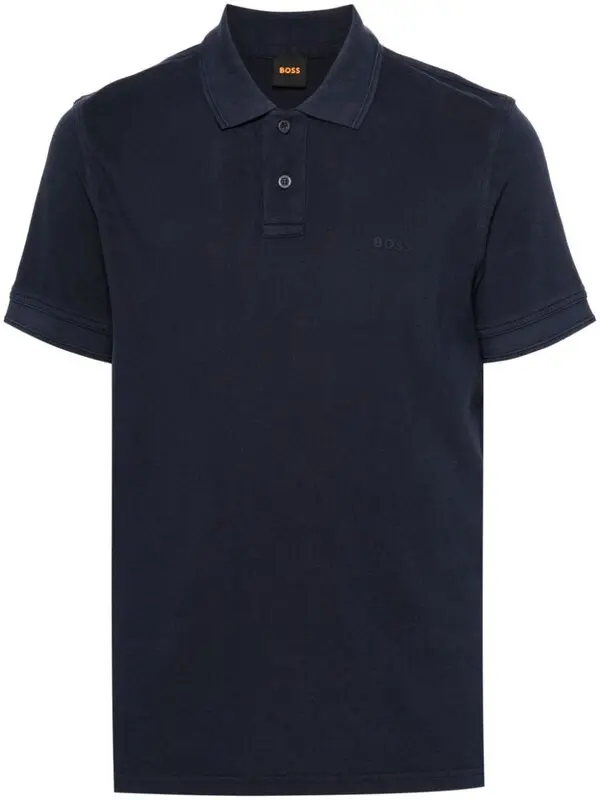 BOSS Logo-rubberised Cotton Polo Shirt - Blue