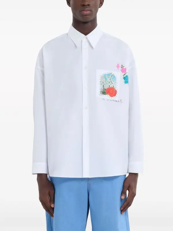 Marni Floral-appliqué Cotton Shirt