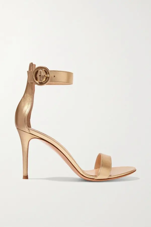 GIANVITO ROSSI Portofino 85 Metallic Leather Sandals - Gold