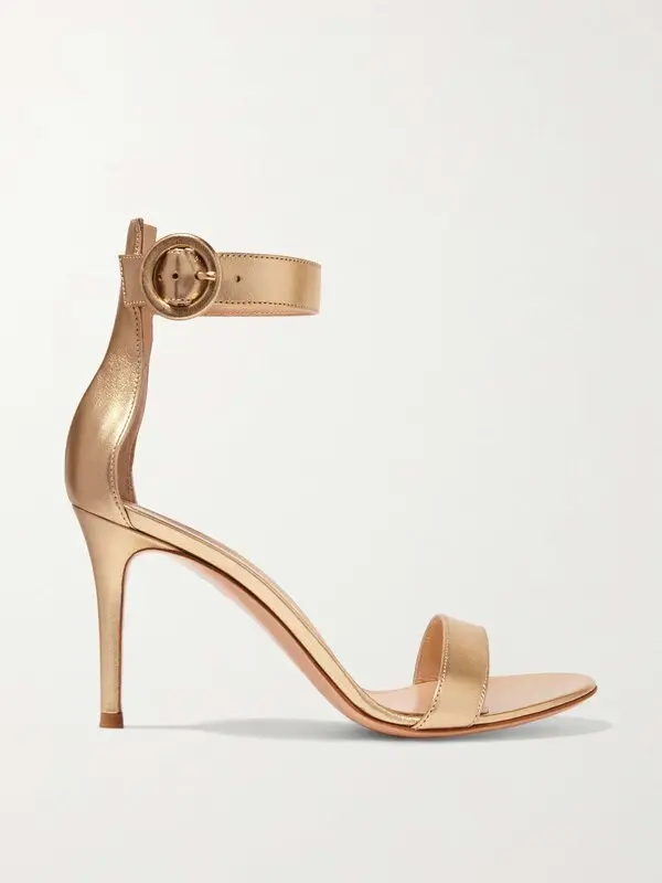 GIANVITO ROSSI Portofino 85 Metallic Leather Sandals - Gold