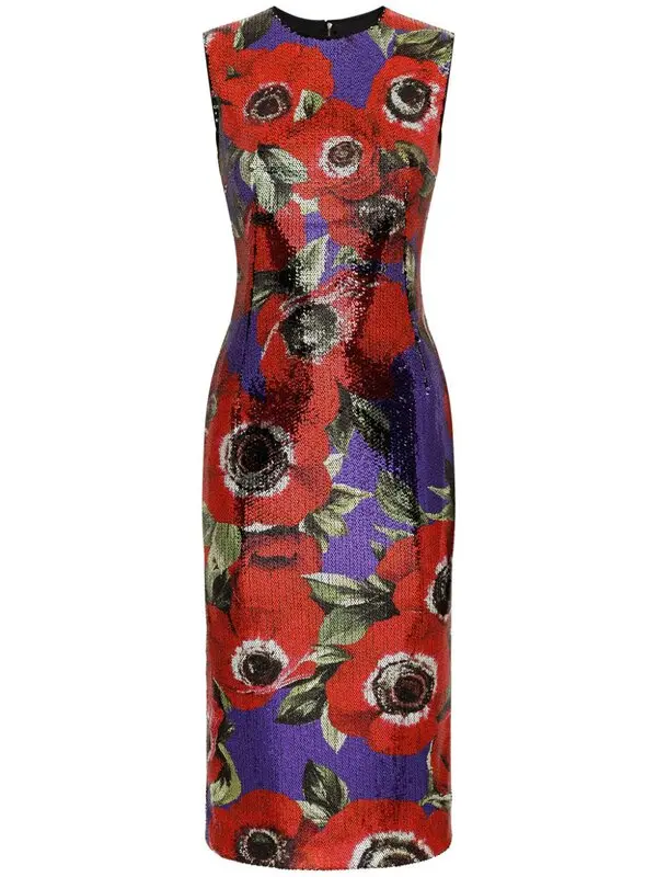 Dolce & Gabbana Anemone-print Sequinned Dress