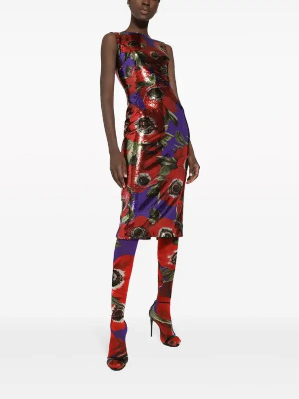 Dolce & Gabbana Anemone-print Sequinned Dress