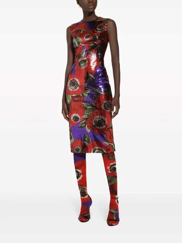 Dolce & Gabbana Anemone-print Sequinned Dress