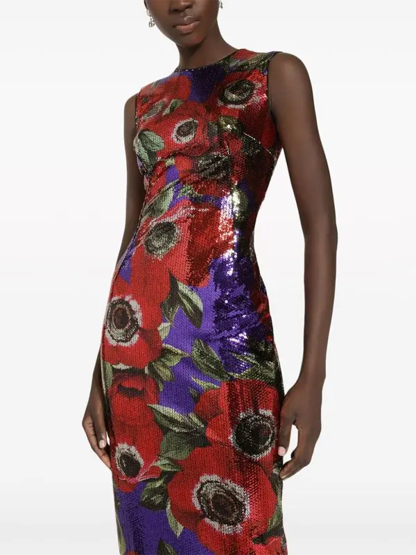 Dolce & Gabbana Anemone-print Sequinned Dress