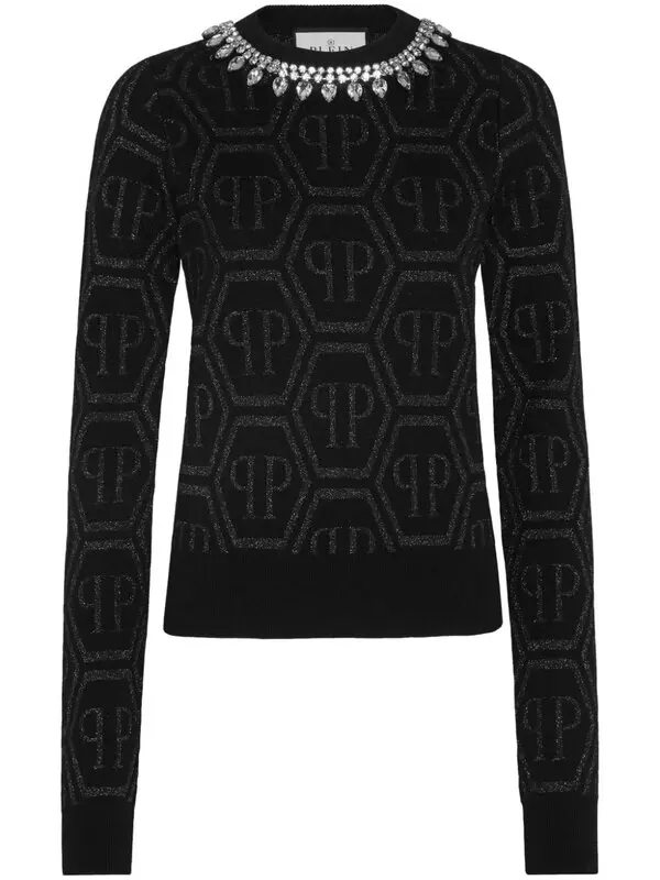 Philipp Plein Monogram Crystal-embellished Jumper - Black