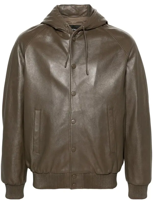 Emporio Armani Hooded Leather Bomber Jacket