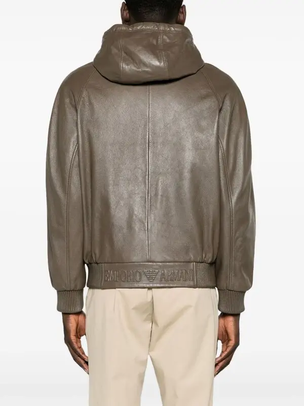 Emporio Armani Hooded Leather Bomber Jacket