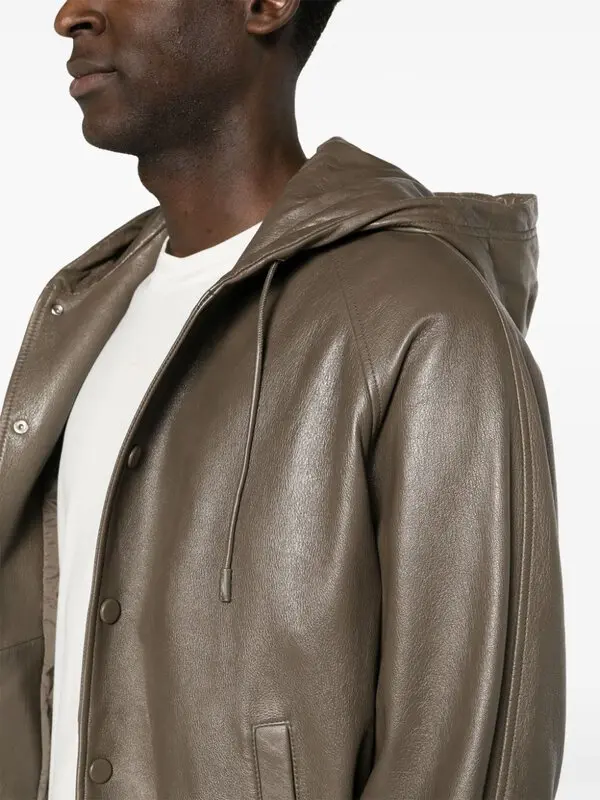 Emporio Armani Hooded Leather Bomber Jacket