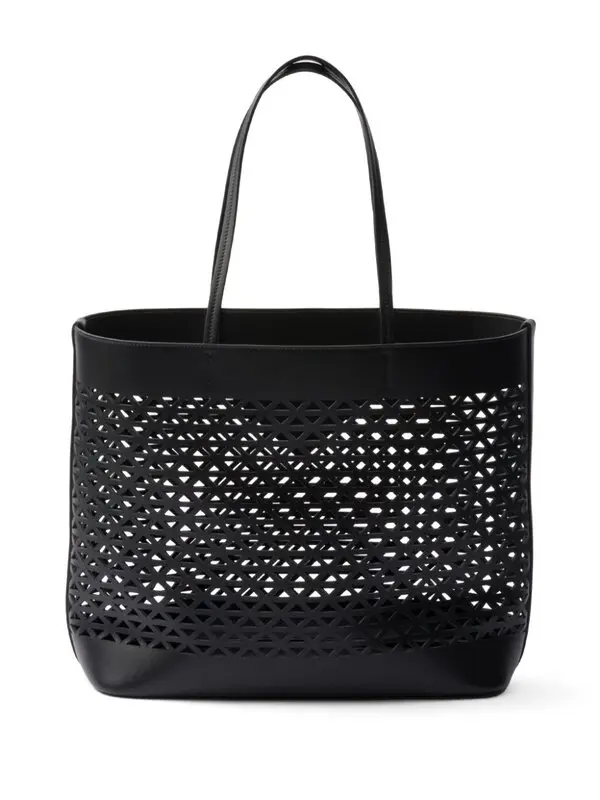 バッグ PRADA Black Perforated Leather Tote Bag Prada City Perforated Leather Tote Bag - Bergdorf Goodman