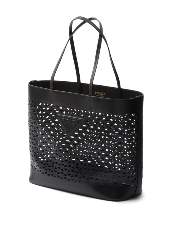 Prada Laser-cut Leather Tote Bag - Black
