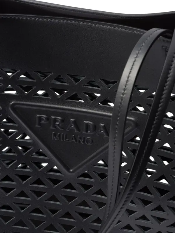 Prada Laser-Cut Leather Tote Bag - Black | Editorialist