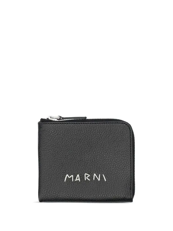 Marni Logo-stitch Zipped Leather Wallet - Black