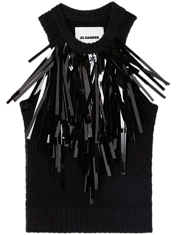 JIL SANDER Fringe-trim Knitted Top - Black