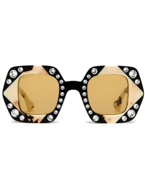 Gucci Crystal-embellished Square-frame Sunglasses - Black