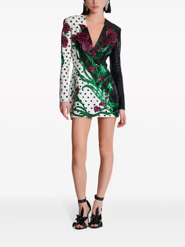 Balmain V-neck Sequined Minidress