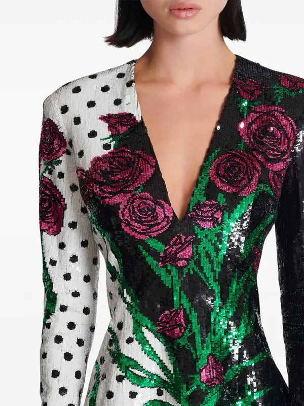 Buy Balmain V-neck Sequined Minidress - Black At 50% Off | Editorialist
