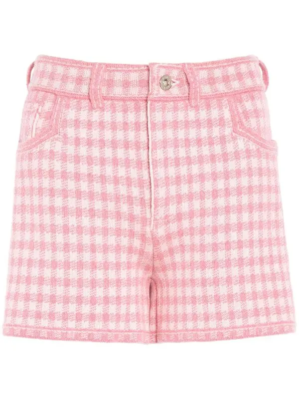 BARRIE Gingham-check Cashmere-blend Shorts - Pink