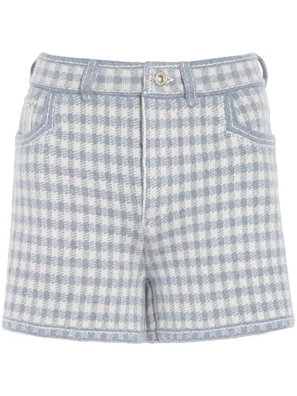 BARRIE Gingham-check Cashmere-blend Shorts - Grey