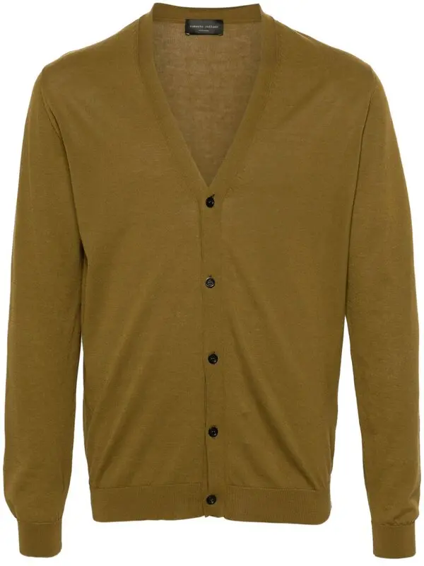 ROBERTO COLLINA Button-up Fine-knit Cardigan - Green