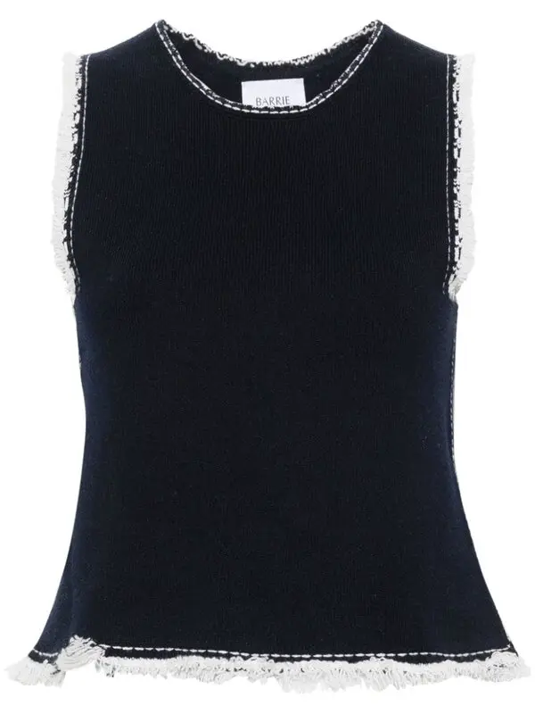 BARRIE Frayed-detailing Knitted Top - Blue
