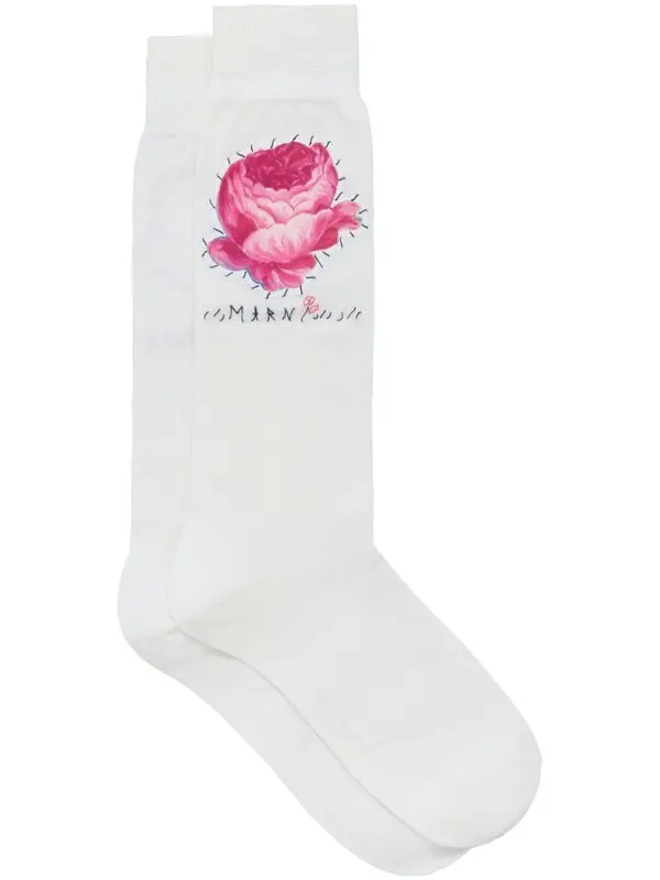 Marni Floral-appliqué Logo-embroidered Socks